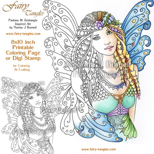 Fairy Tangles Printable Coloring Pages by Norma J Burnell - Etsy