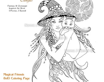 Printable Witch Cat Coloring Pages - Etsy