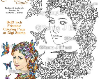 Fairy Tangles Printable Coloring Pages by Norma J Burnell - Etsy España