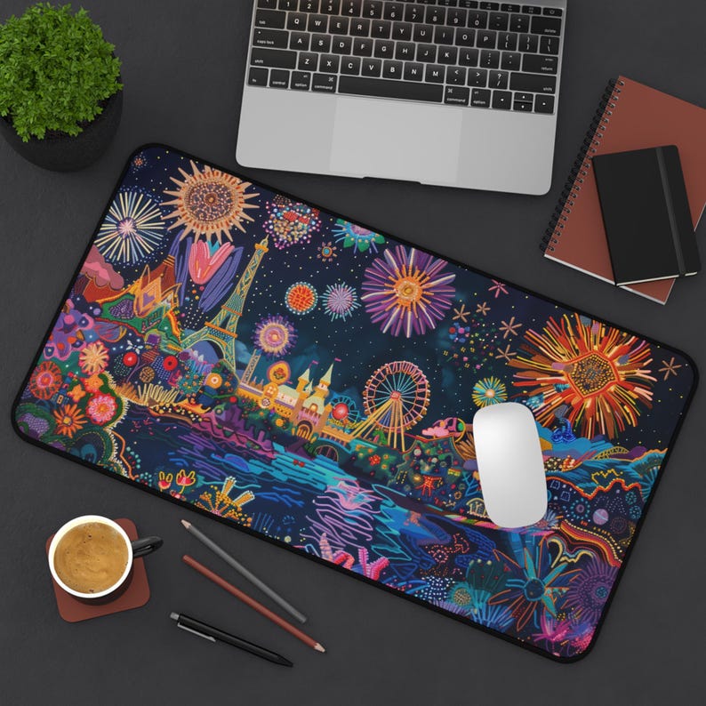 Fantasy Theme Park Fireworks Gaming Desk Mat, Personalized Large Mouse ...