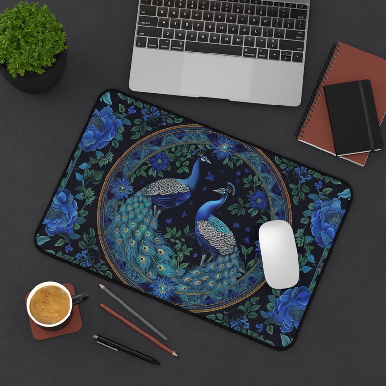 Custom Gaming Desk Mat & Mousepad - Ornamental Peacocks, Aesthetic ...