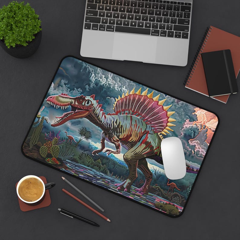 Spinosaurus Desk Mat: Beaded Fabric Art Mousepad, Home Office Decor - Etsy