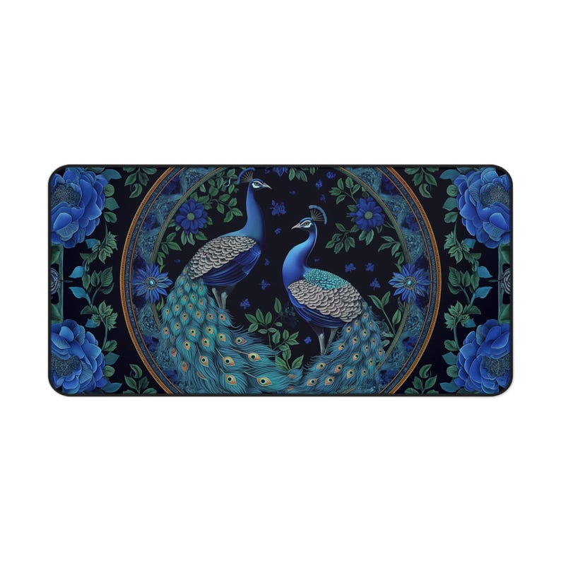 Custom Gaming Desk Mat & Mousepad - Ornamental Peacocks, Aesthetic ...