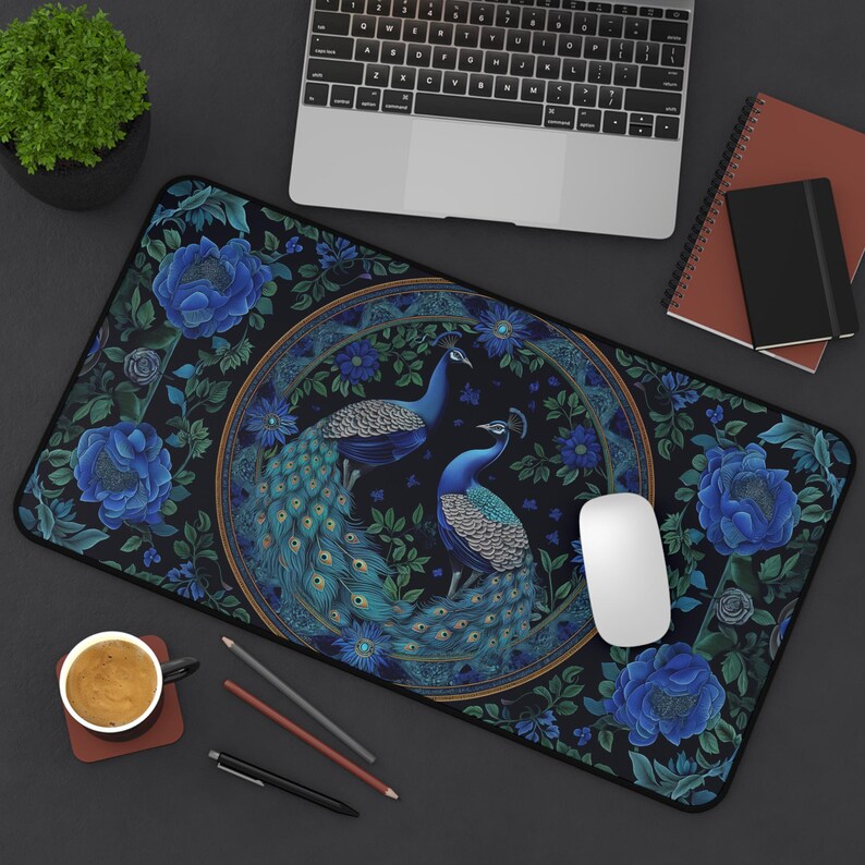 Custom Gaming Desk Mat & Mousepad - Ornamental Peacocks, Aesthetic ...