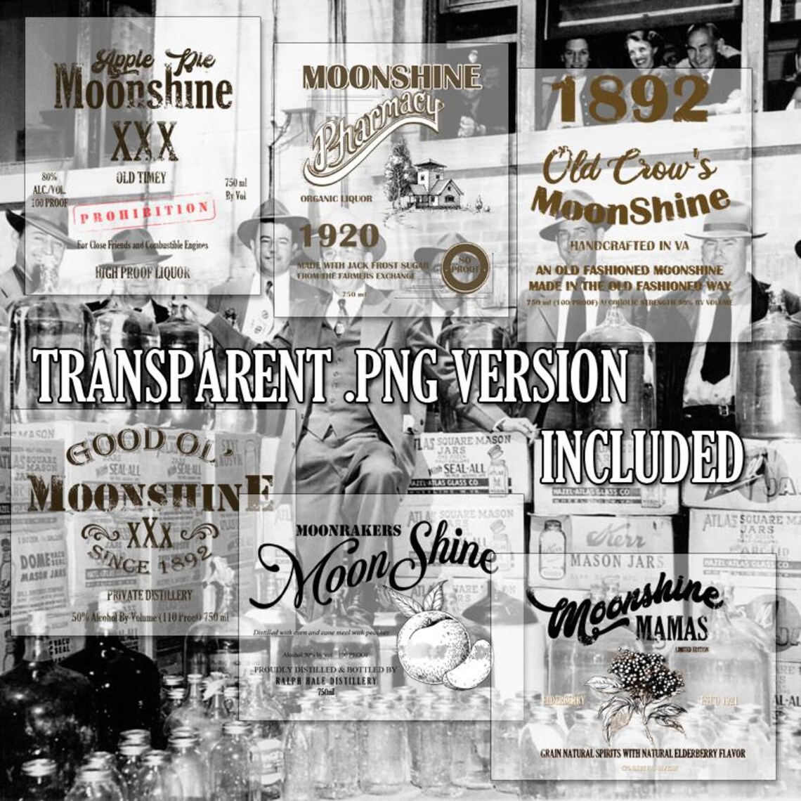 Prohibition Moonshine Jar Labels – 1920s Speakeasy, Vintage Style ...