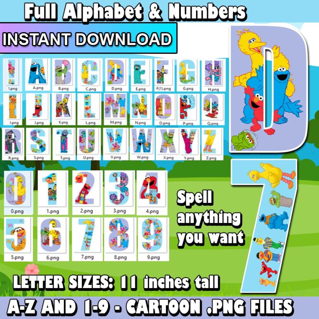 Character Alphabet Abc's & 123's .PNG Files Instant Download 11x8 Size ...