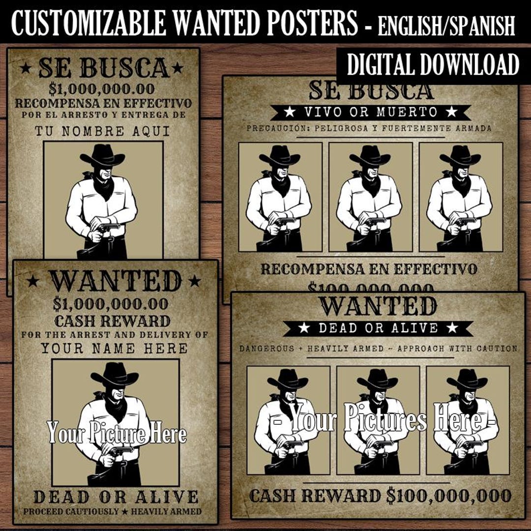 Editable WANTED Poster in English and Spanish Se Busca Wild West ...