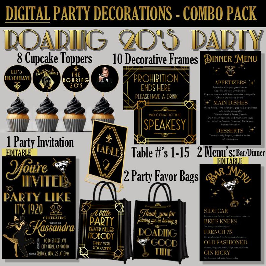 DIY Roaring 20s Party Deco Bundle Gatsby, Speakeasy, Prohibition Cake ...