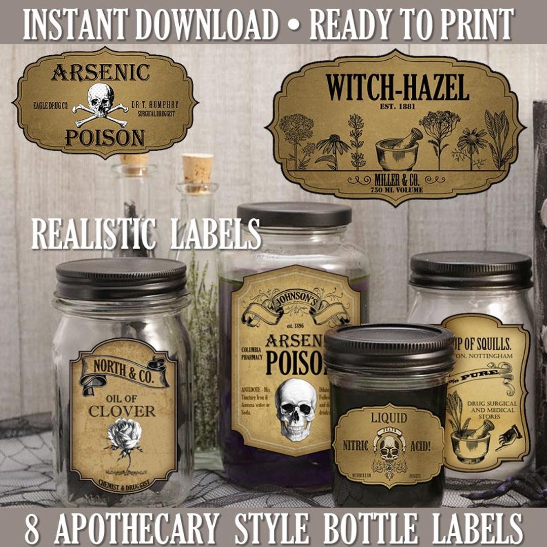 8 Printable Vintage Pharmacy Apothecary Bottle Druggist Labels, Decals ...