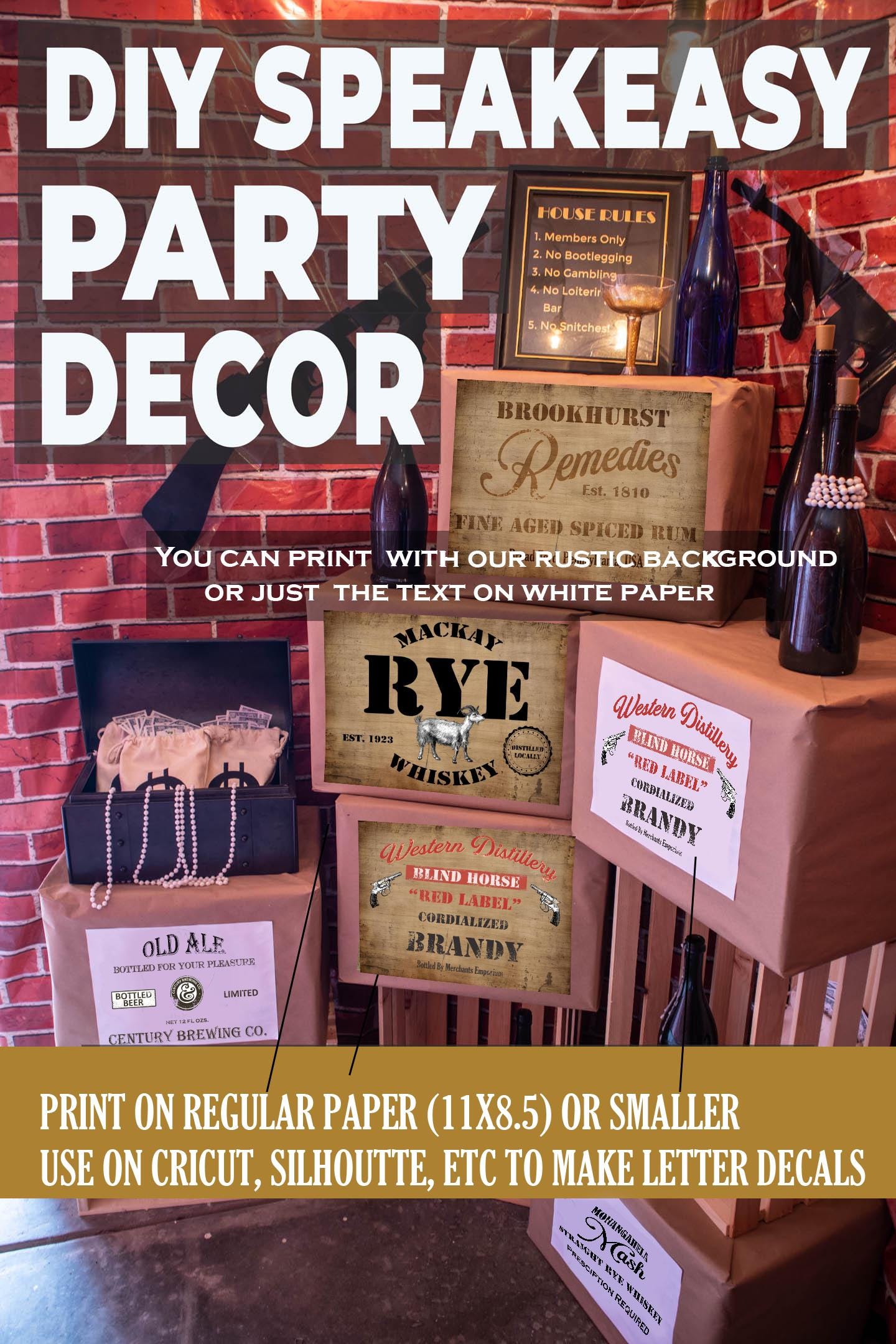 5 Prohibition Party Bootlegger Labels, Speakeasy, Gatsby Props, Roaring ...