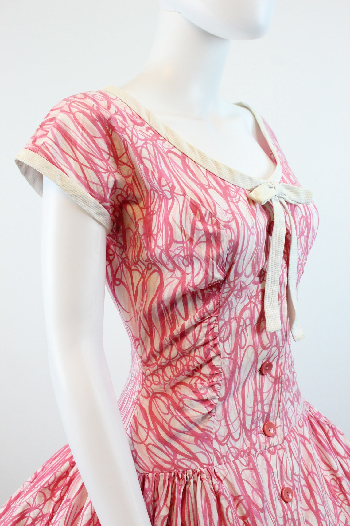 1950s Pat Hartley Swirl Dress Small Vintage Cotton Button - Etsy