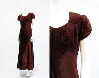 Vintage 1930s 30s Burgundy Silk Velvet Lace Ruffle Strappy Criss Cross Braided Bias Cut Evening ...
