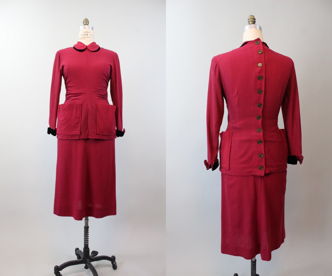 1940s BACK BUTTON Top and Skirt Medium | New Fall Winter - Etsy