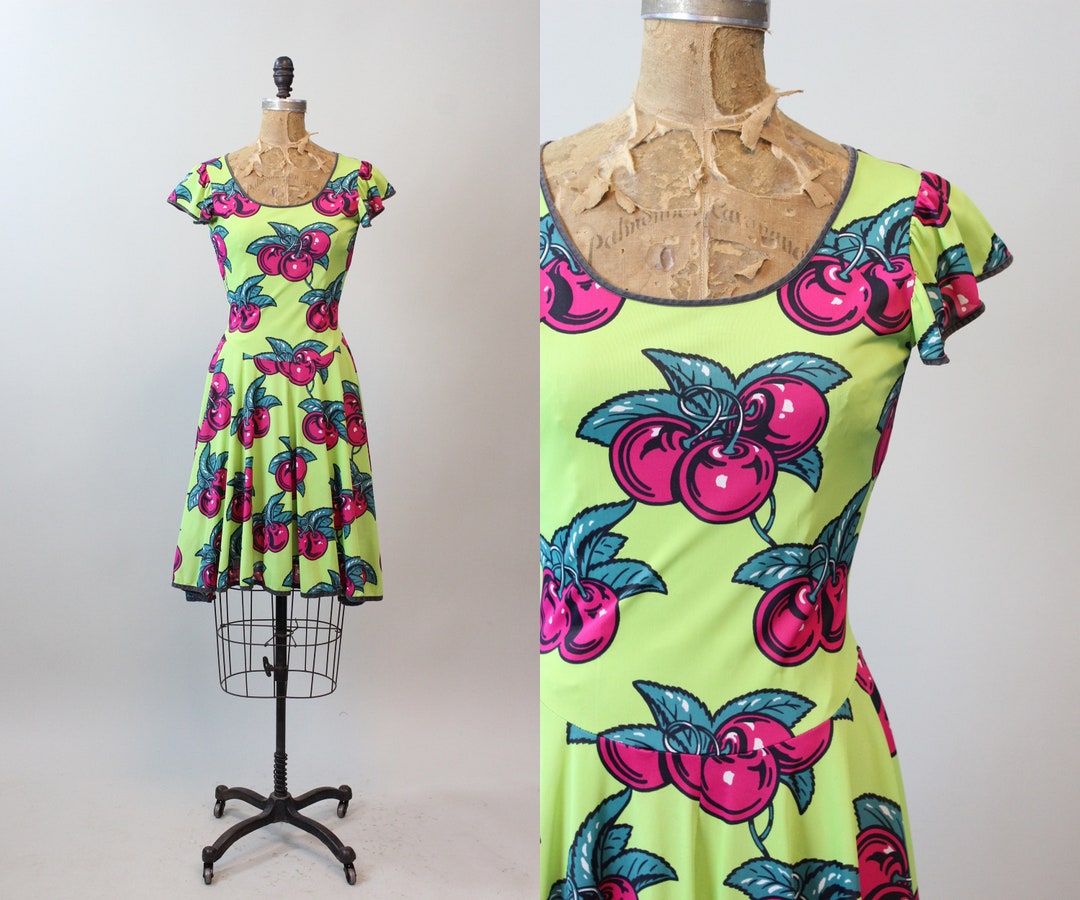 1971 1970s RARE ALLEY CAT Betsey Johnson Cherry Print Dress Xs Small ...