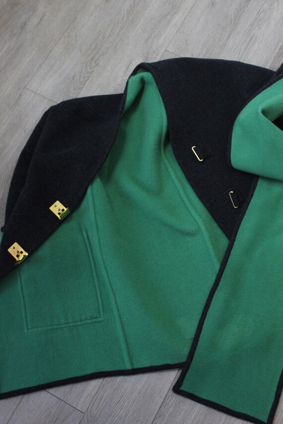1960s double faced GREEN GRAY gold buckle coat small … - Gem