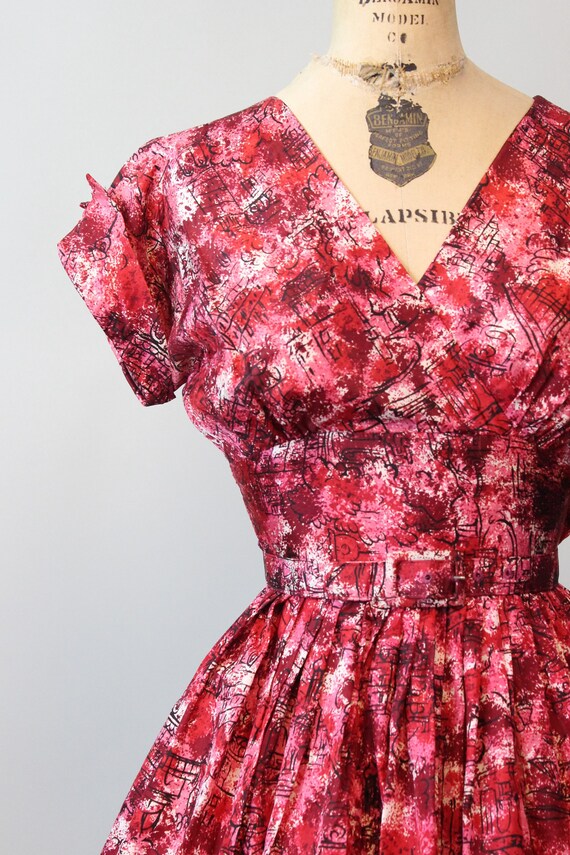 1950s JONATHAN LOGAN novelty CITYSCAPE print dress xs… - Gem