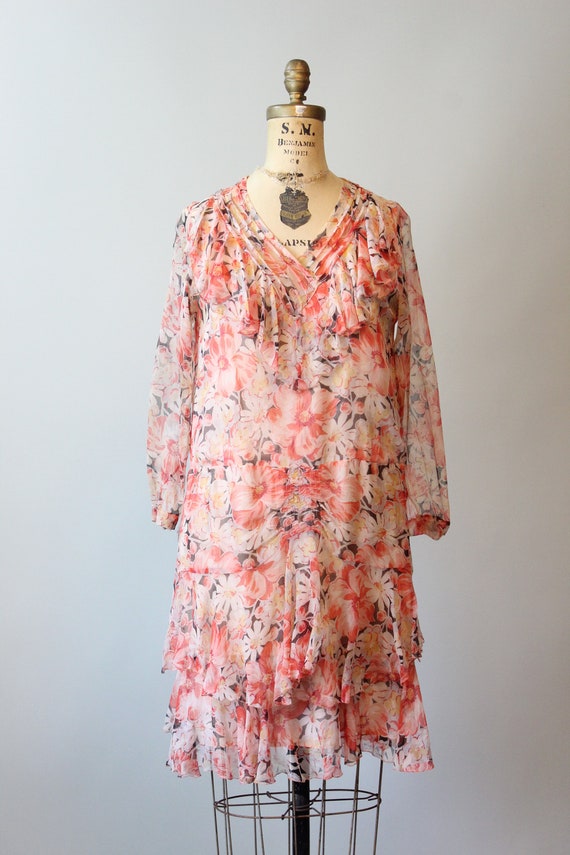 1920s SILK FLORAL dress vintage ruffled flapper dress… - Gem