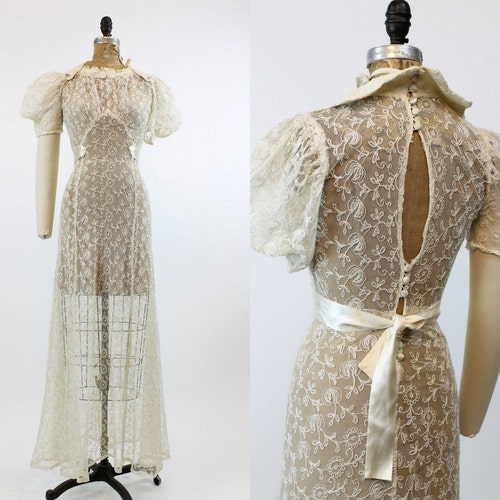 1930s Embroidered Wedding Dress Xs Vintage 30s Sheer Organza Etsy