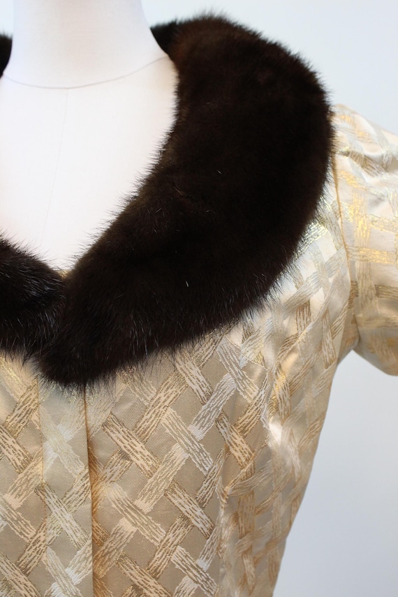 1960s I MAGNIN GOLD metallic MINK gown dress robe | n… - Gem