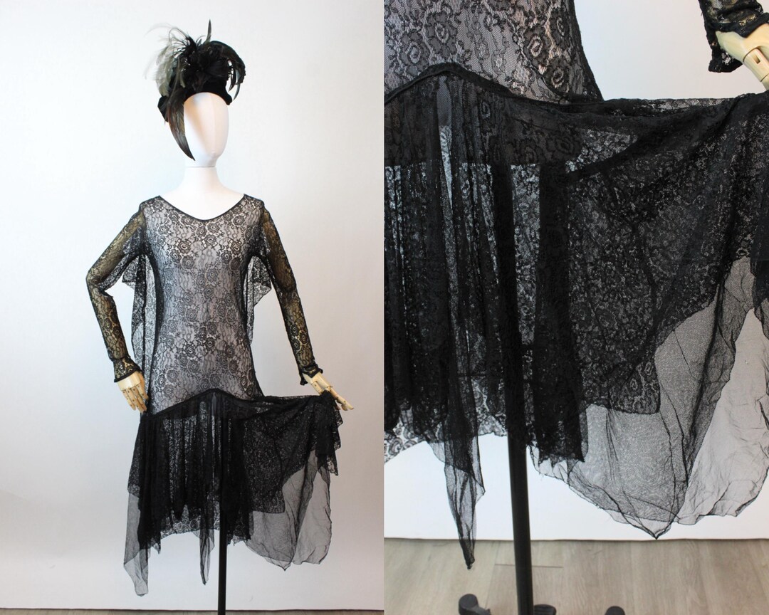 1920s HANDKERCHIEF HEM Lace Dress Small | New Fall Winter - Etsy