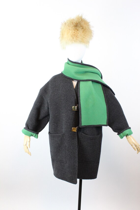 1960s double faced GREEN GRAY gold buckle coat small … - Gem
