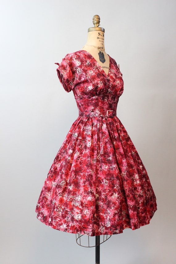 1950s JONATHAN LOGAN novelty CITYSCAPE print dress xs… - Gem
