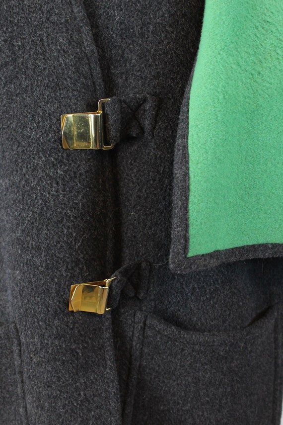 1960s double faced GREEN GRAY gold buckle coat small … - Gem