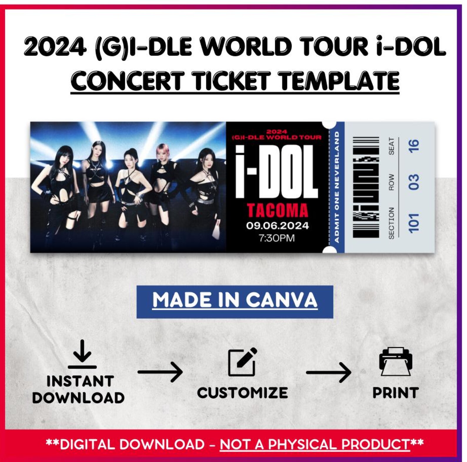 GIDLE World Tour 2024 Idol Concert Ticket Canva Template Digital ...