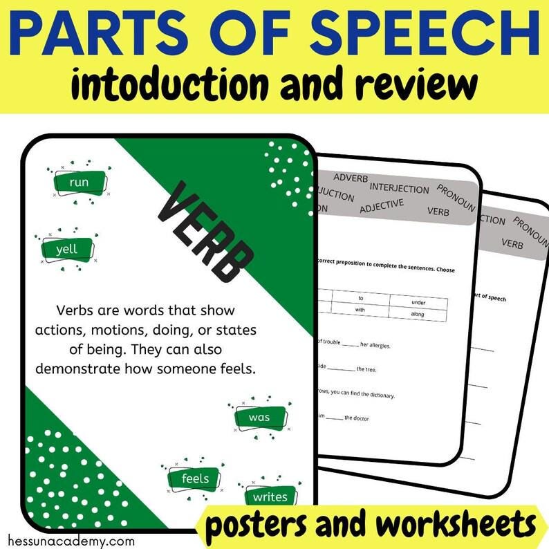 Parts of Speech Introduction and Review Activity - Etsy
