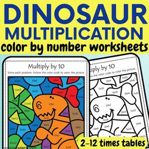 Dinosaur Multiplication Color by Number Coloring Pages 2-12 Times ...