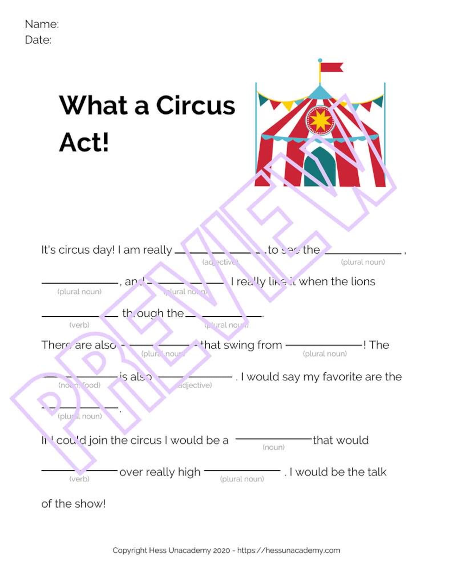 Fill in the Blank Copywork Pages (ad Libs Parts of Speech Practice ...