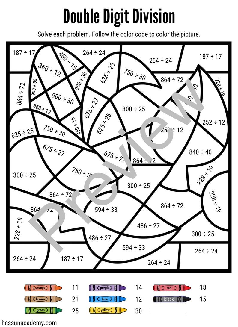Fall Long Division Color by Number Coloring Worksheets (double Digit ...
