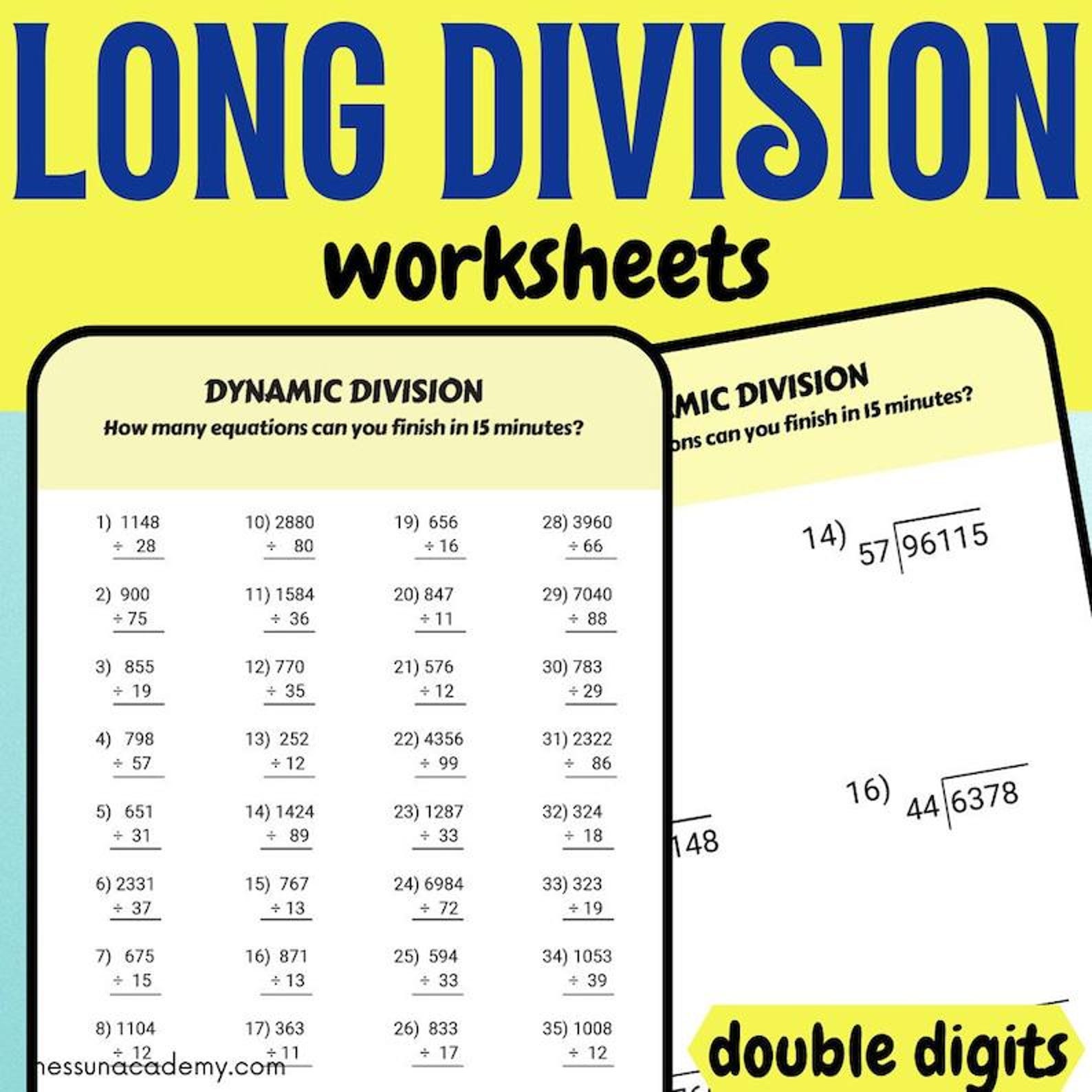 Advanced Long Division Worksheets (double Digit) - Etsy