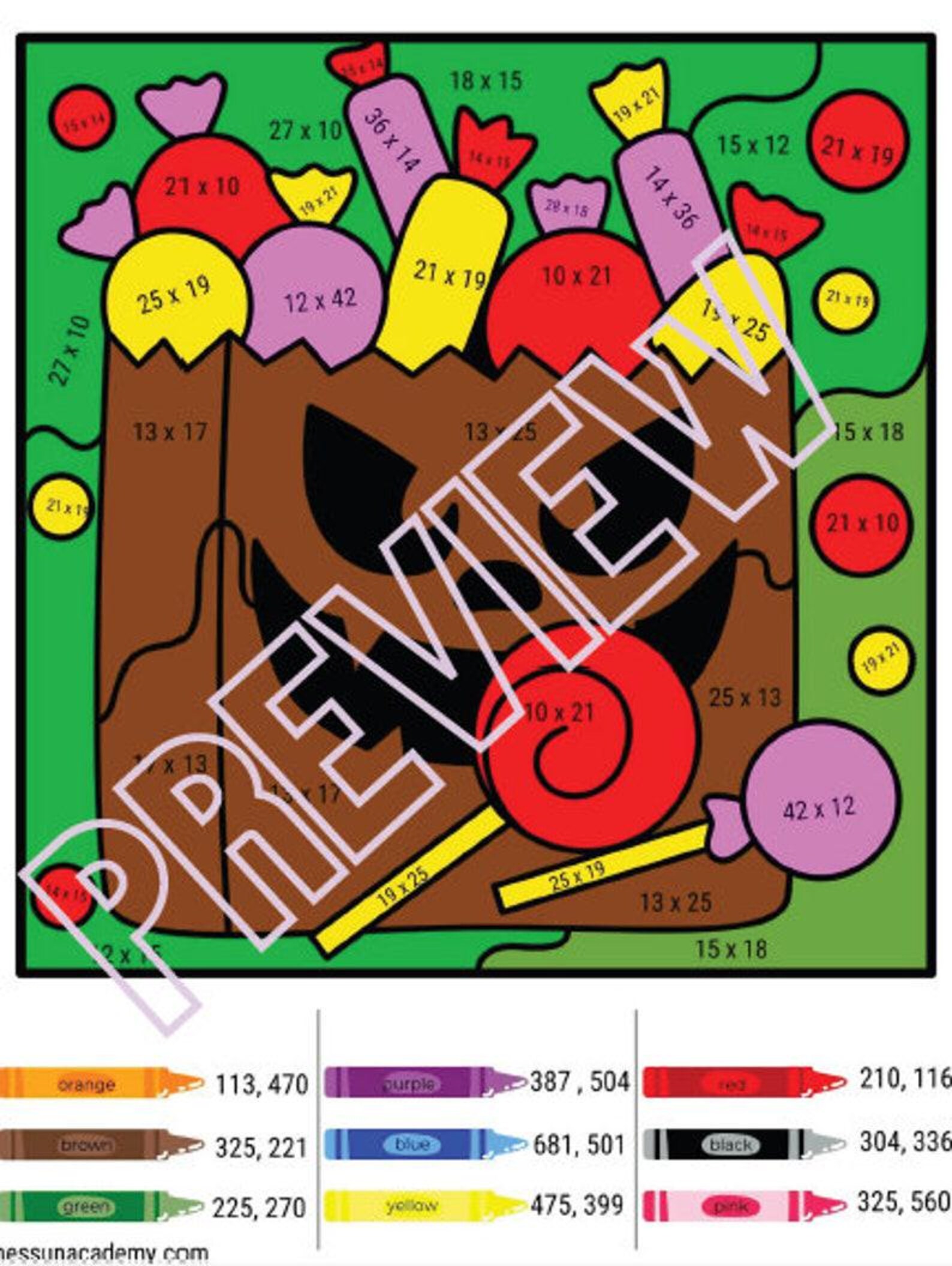 Halloween 2 Digit by 2 Digit Multiplication Color by Number Coloring ...