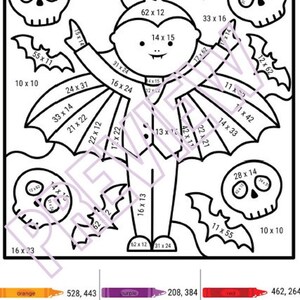 Halloween 2 Digit by 2 Digit Multiplication Color by Number Coloring ...