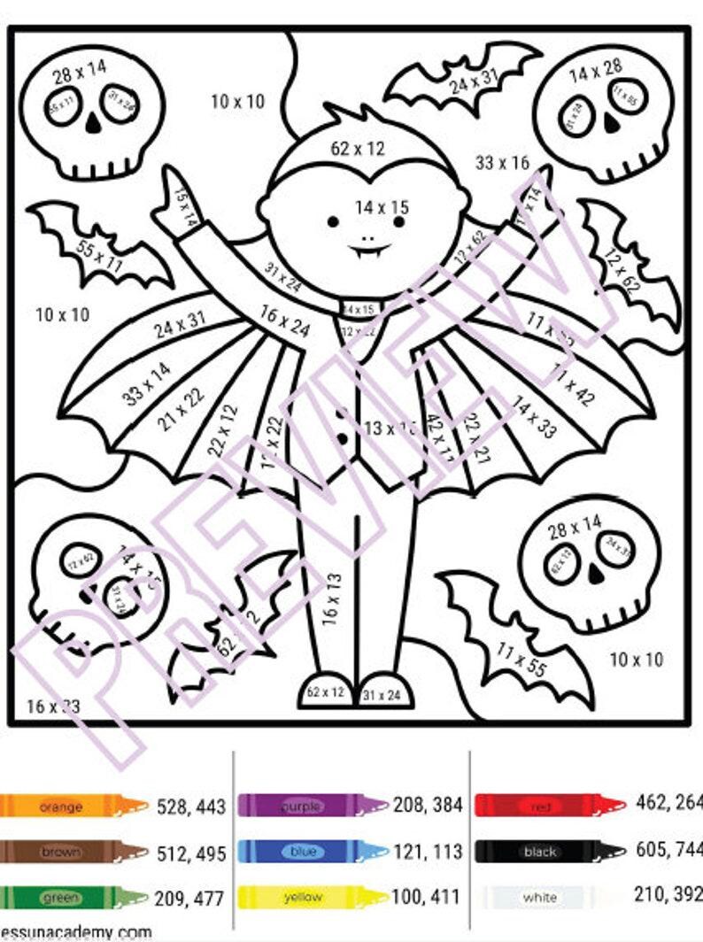 Halloween 2 Digit by 2 Digit Multiplication Color by Number Coloring ...