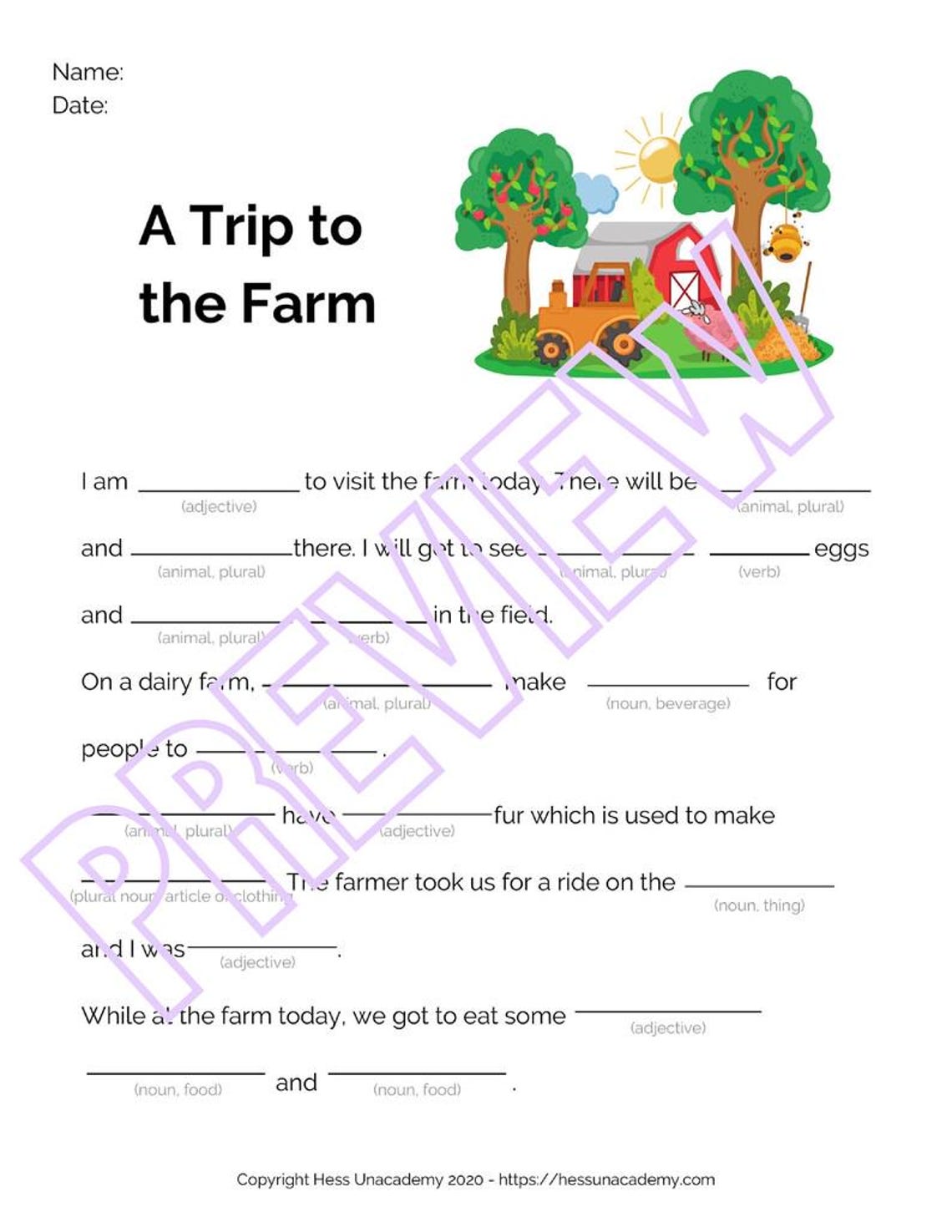 Fill in the Blank Copywork Pages (ad Libs Parts of Speech Practice ...