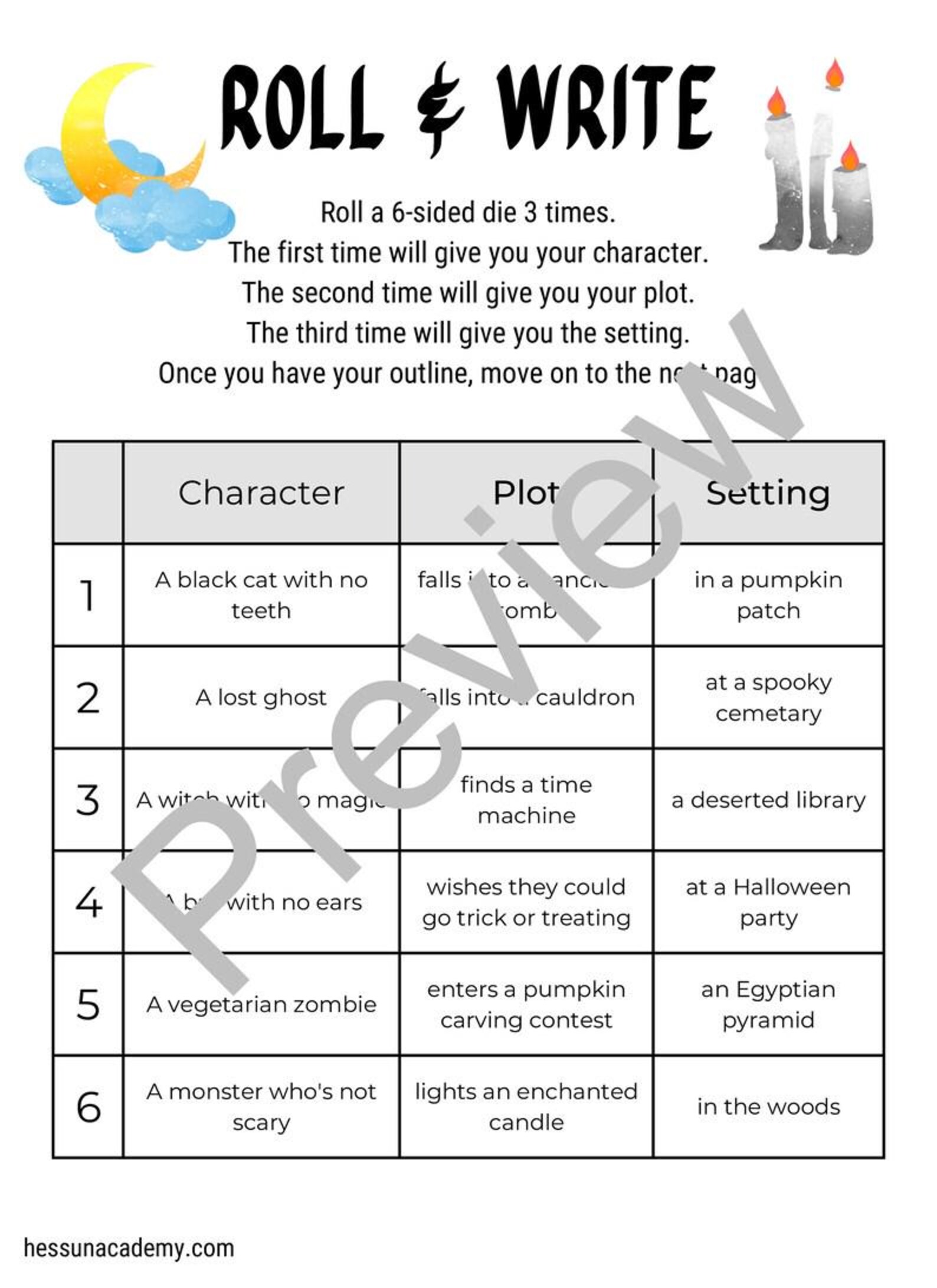 Roll and Write Halloween Creative Writing Game - Etsy