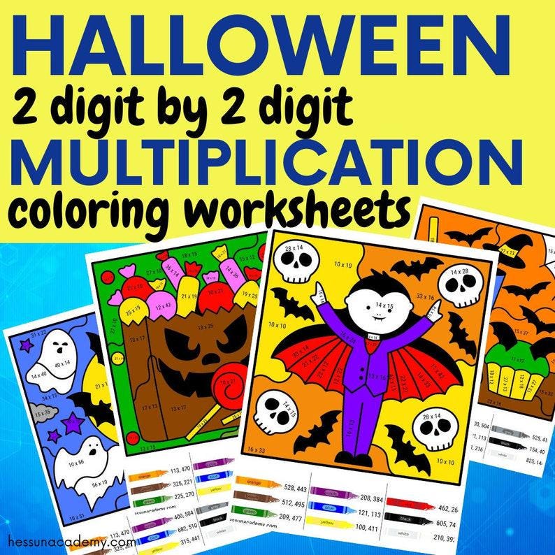 Halloween 2 Digit by 2 Digit Multiplication Color by Number Coloring ...