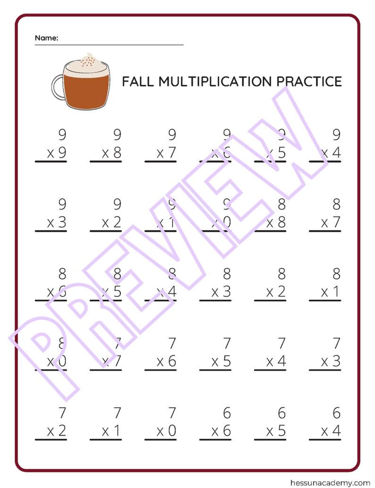 Fall Multiplication Practice Worksheets Bundle (color by Number and ...
