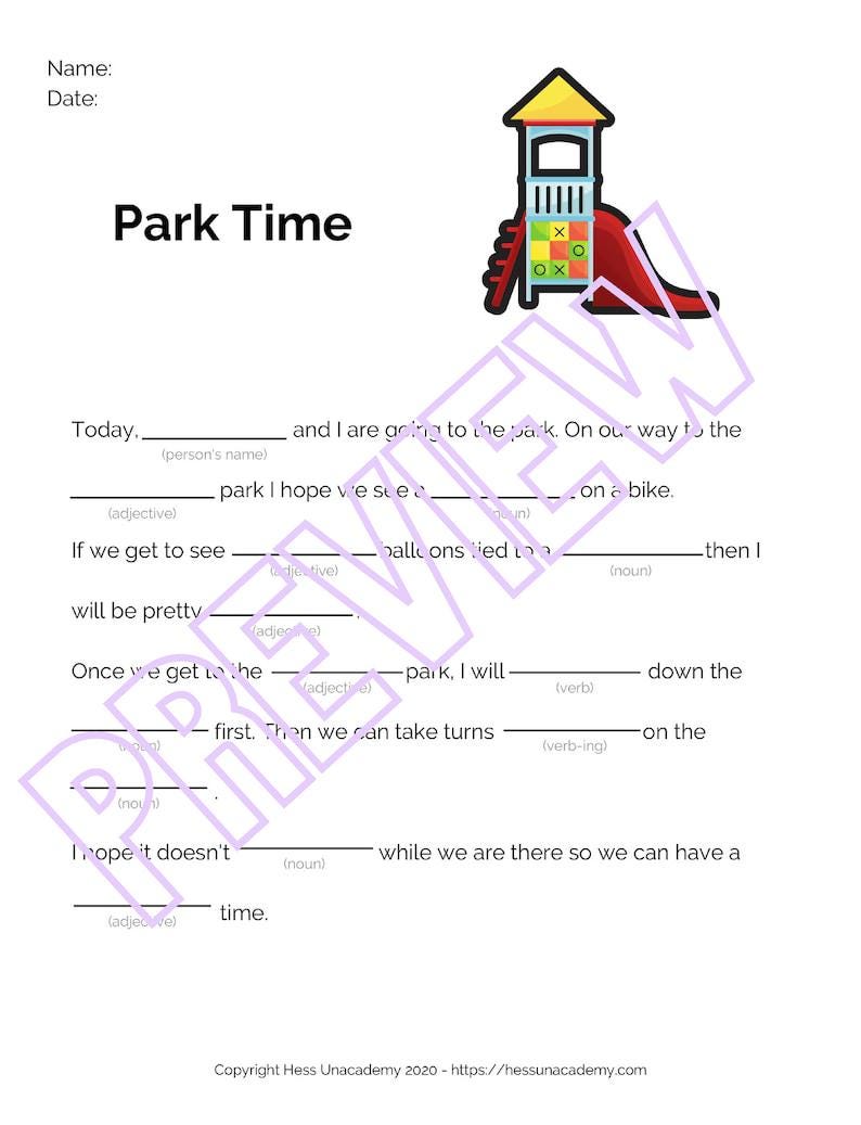 Fill in the Blank Copywork Pages (ad Libs Parts of Speech Practice ...