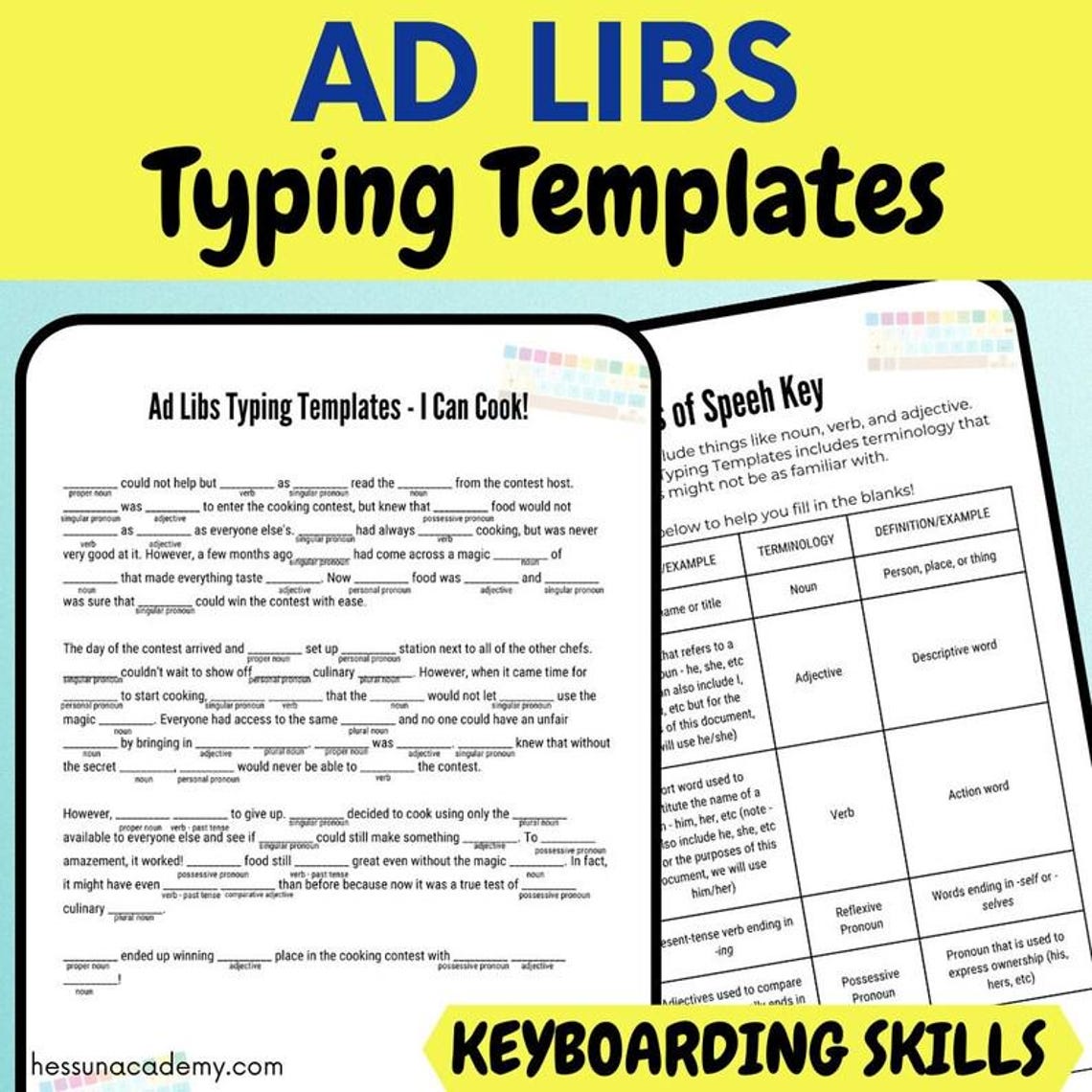 Ad Libs Typing Practice Templates (keyboarding and Typing Skills) - Etsy