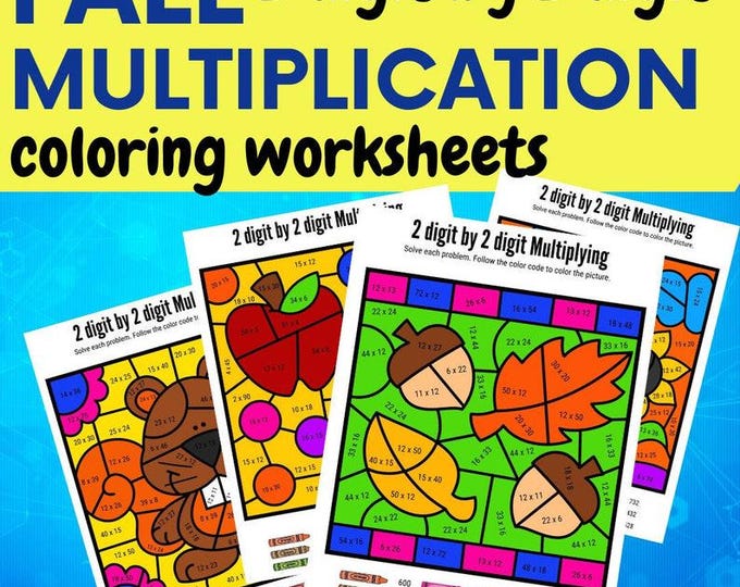 Fall 2 Digit by 2 Digit Multiplication Color by Number Coloring ...