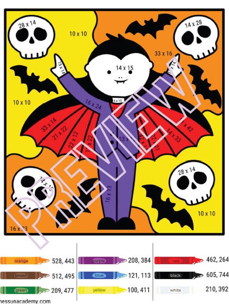 Halloween 2 Digit by 2 Digit Multiplication Color by Number Coloring ...