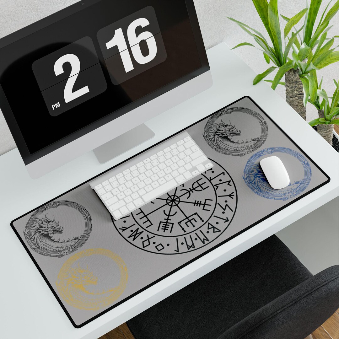 Viking Vegvisir Rune Compass Desk Mat | Dragon Coin Symbols Desk Mat - Etsy