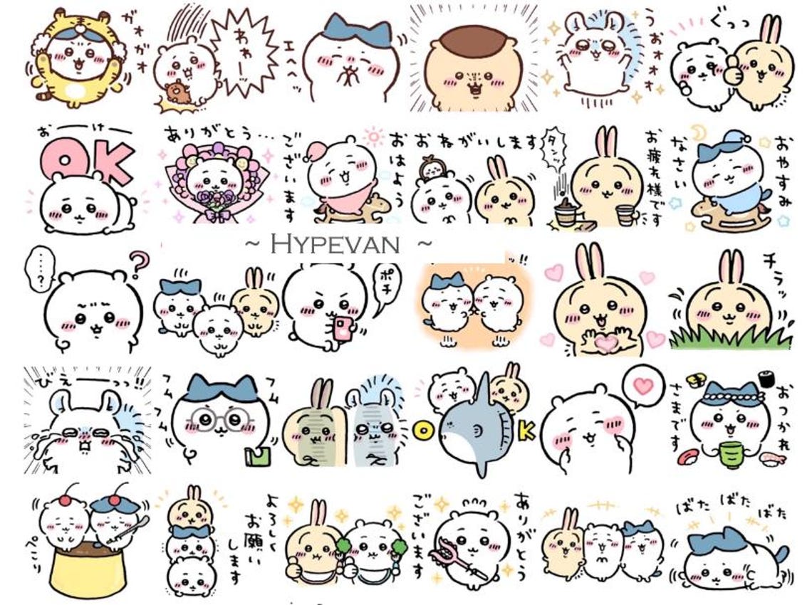 345 Chiikawa and Friends Expressions PNG Digital Sticker Pack ,stickers ...