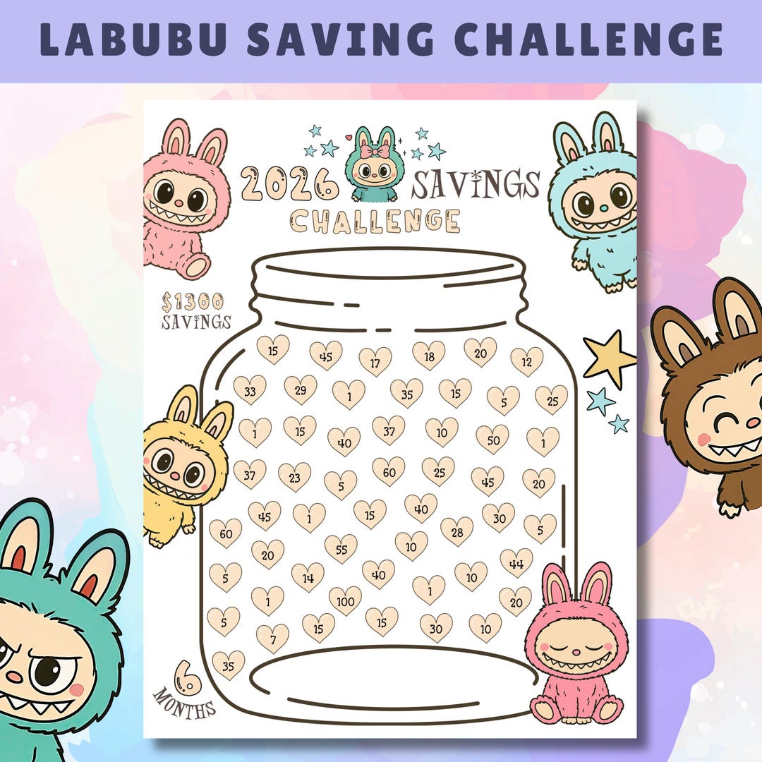 Labubu Savings Challenge, Kids Savings , Printable Budget Planner ...