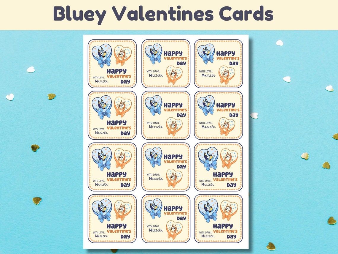 BLUEY VALENTINES CARDS - Bluey Personalize Printable Valentines Cards ...