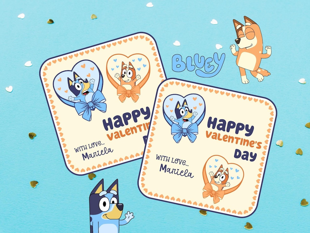BLUEY VALENTINES CARDS - Bluey Personalize Printable Valentines Cards ...