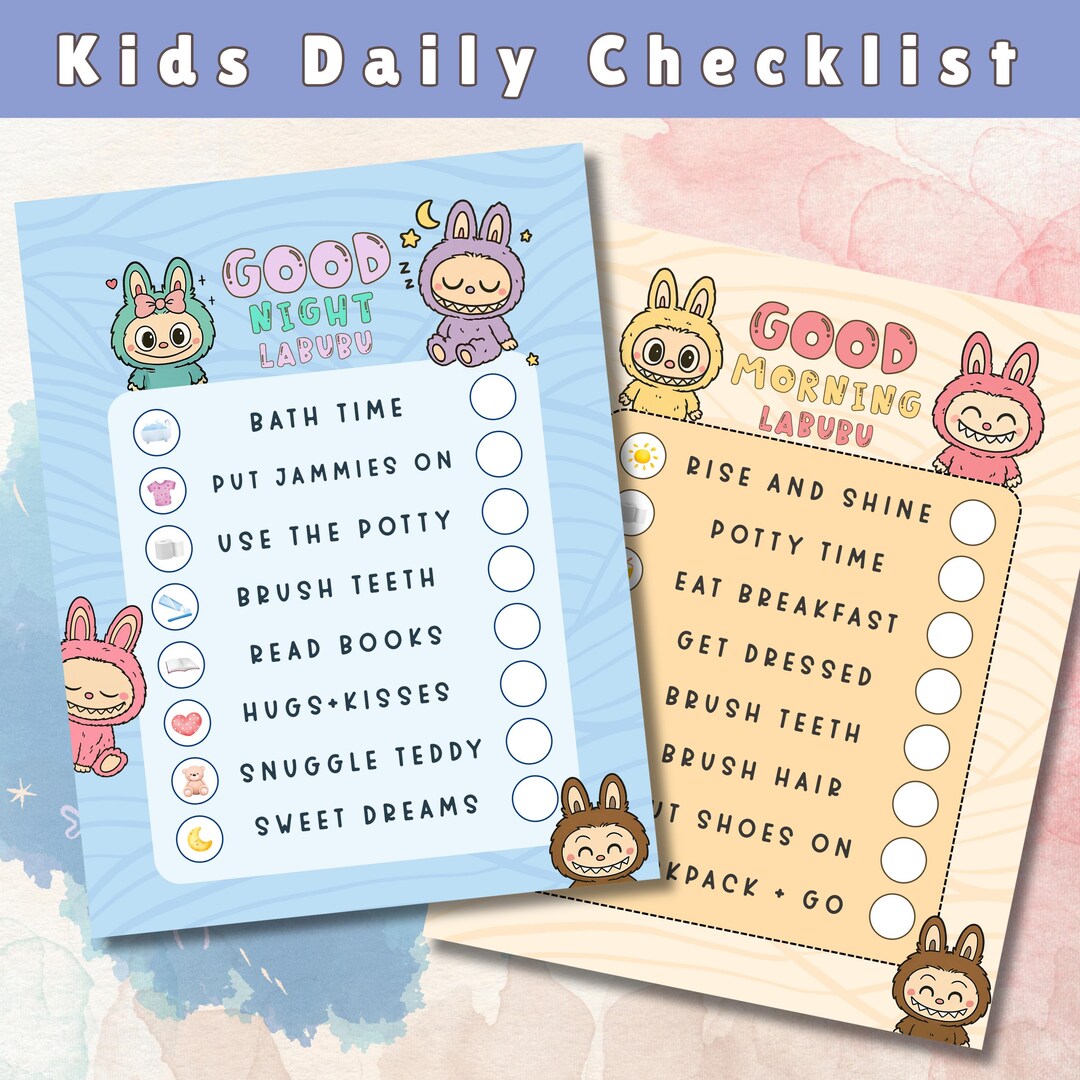 Labubu Kids Daily Routine Chart, Morning & Night Checklist Printable ...